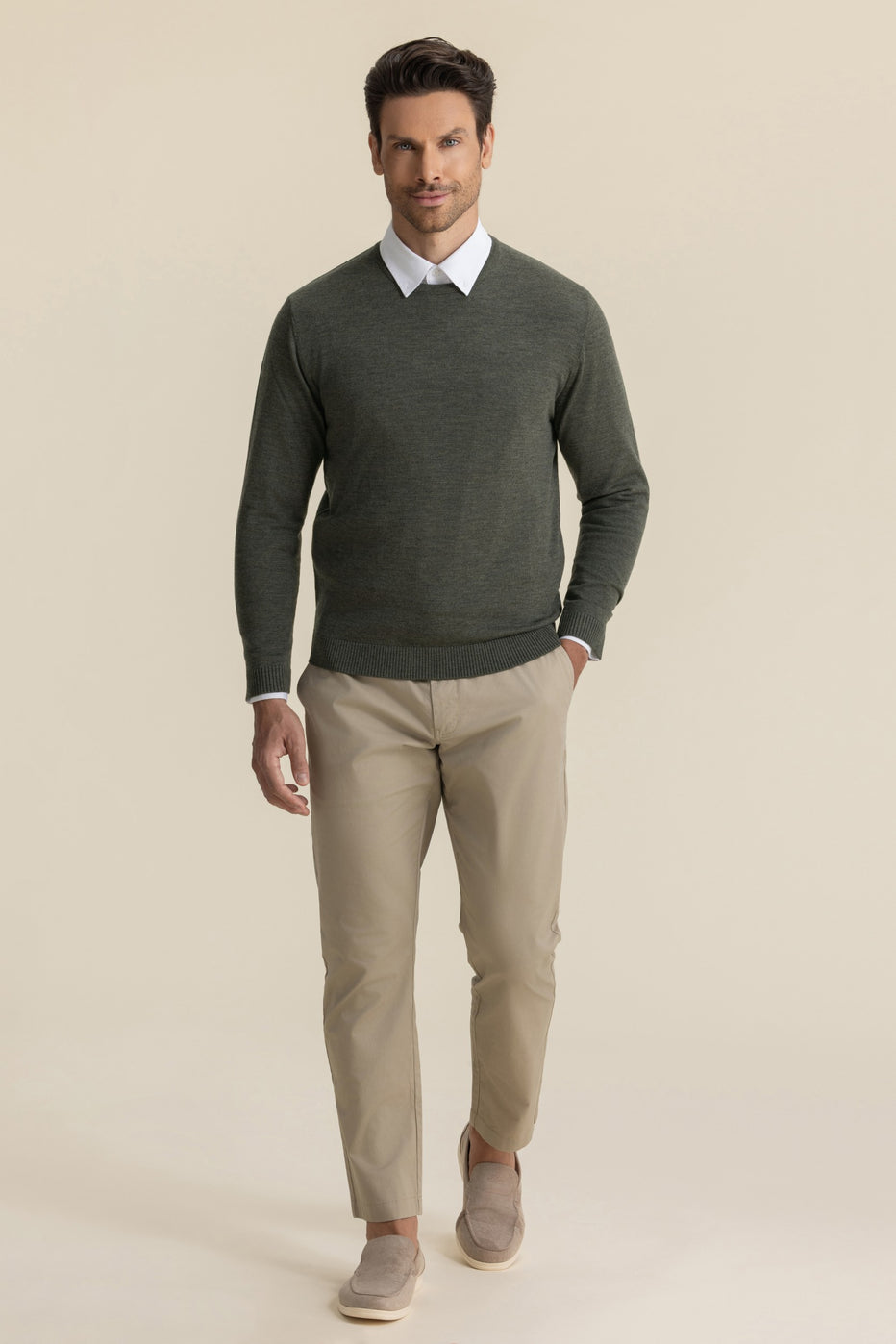 MERINO CREW KNIT OLIVE – PRIME MEN STUDIO-Style that fits-Exactly