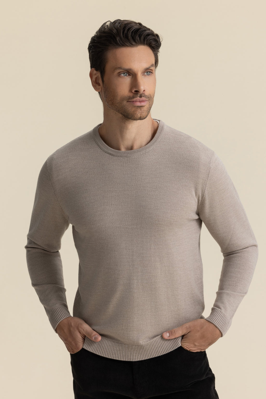 MERINO CREW KNIT BEIGE – PRIME MEN STUDIO
